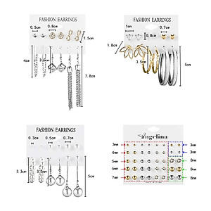 Fashion Earrings for Women, Funtopia 68 Pairs Drop Dangle Earrings, Statement Stud Earrings Pearl Earrings Set for Party Jewelry Gift (Gold and Silver)