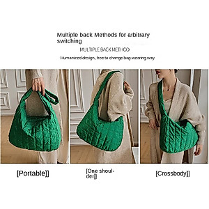 Puffer Bag Quilted Down Cotton Padding Shoulder Bag for Women Large Puffy Tote Bag Autumn Winter Lightweight Crossbody Handbag (Khaki)