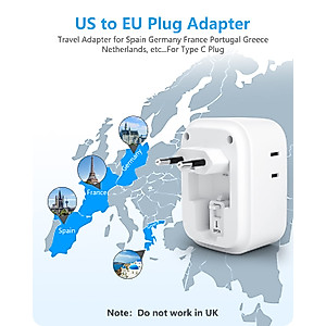 European Travel Plug Adapter, LENCENT International Type-C Foldable Power Plug with 4 Outlets, USB C Charger Adaptor, US to Most of Europe EU Iceland Spain Italy France Germany, Cruise Ship Approved