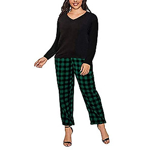 Women's Plus Size Pajamas Set,Long Sleeve Tops and Plaid Pants Night Shirt Soft Pjs Loungewear Sleepwear Sets 3X 4X 5X