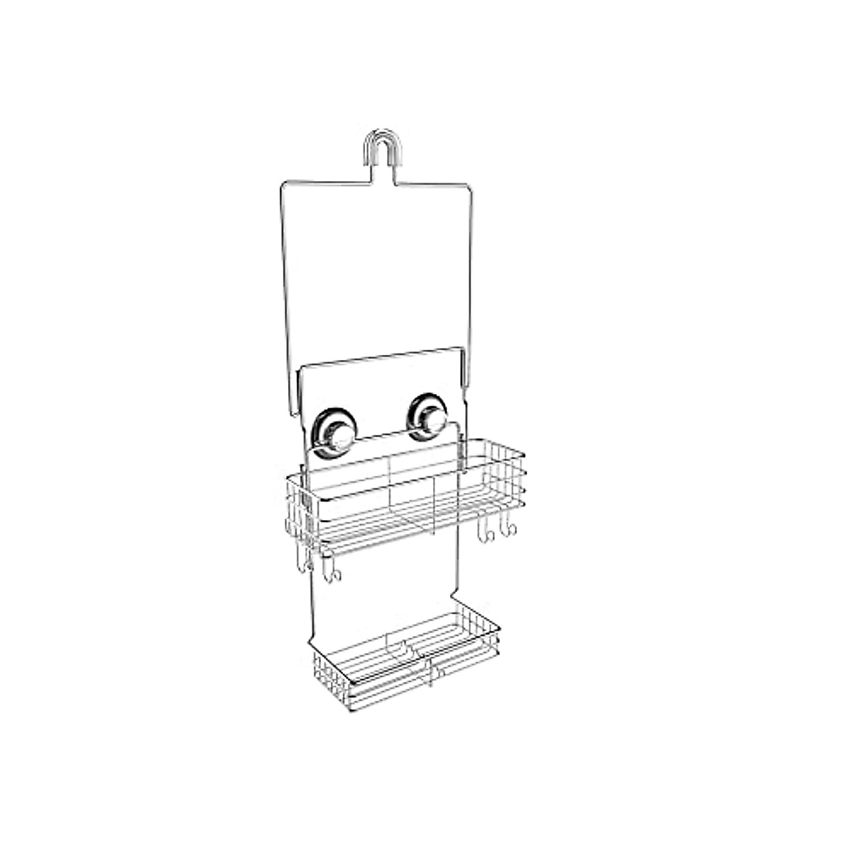 Gecko-Loc 🦎 NEW LONG WIDE Adjustable Length Over the Showerhead Hanging Shower Caddy Organizer - Silver