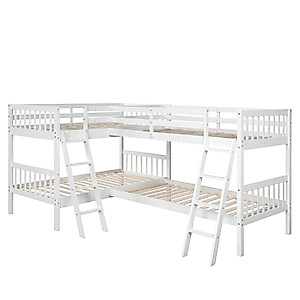 Merax L-Shaped Bunk Bed with Ladder,Twin Size