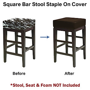 Bar Stool Covers Square Backless Heavy Duty Indoor/Outdoor Vinyl Only Replacement, Staple On Installation, Waterproof Stool Seat Covers - (15 x 15 inchs, Espresso)