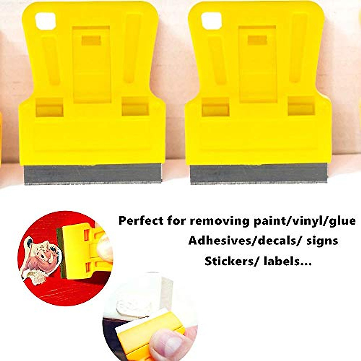 WEKOIL Mini Plastic Razor Blade Scraper High Visibility Bright Yellow Window Scraper Paint Scraper with 5 Spare Metal Razor Scraper Blades Stove Top Scraper Scraping Sticker Decal Residue Label