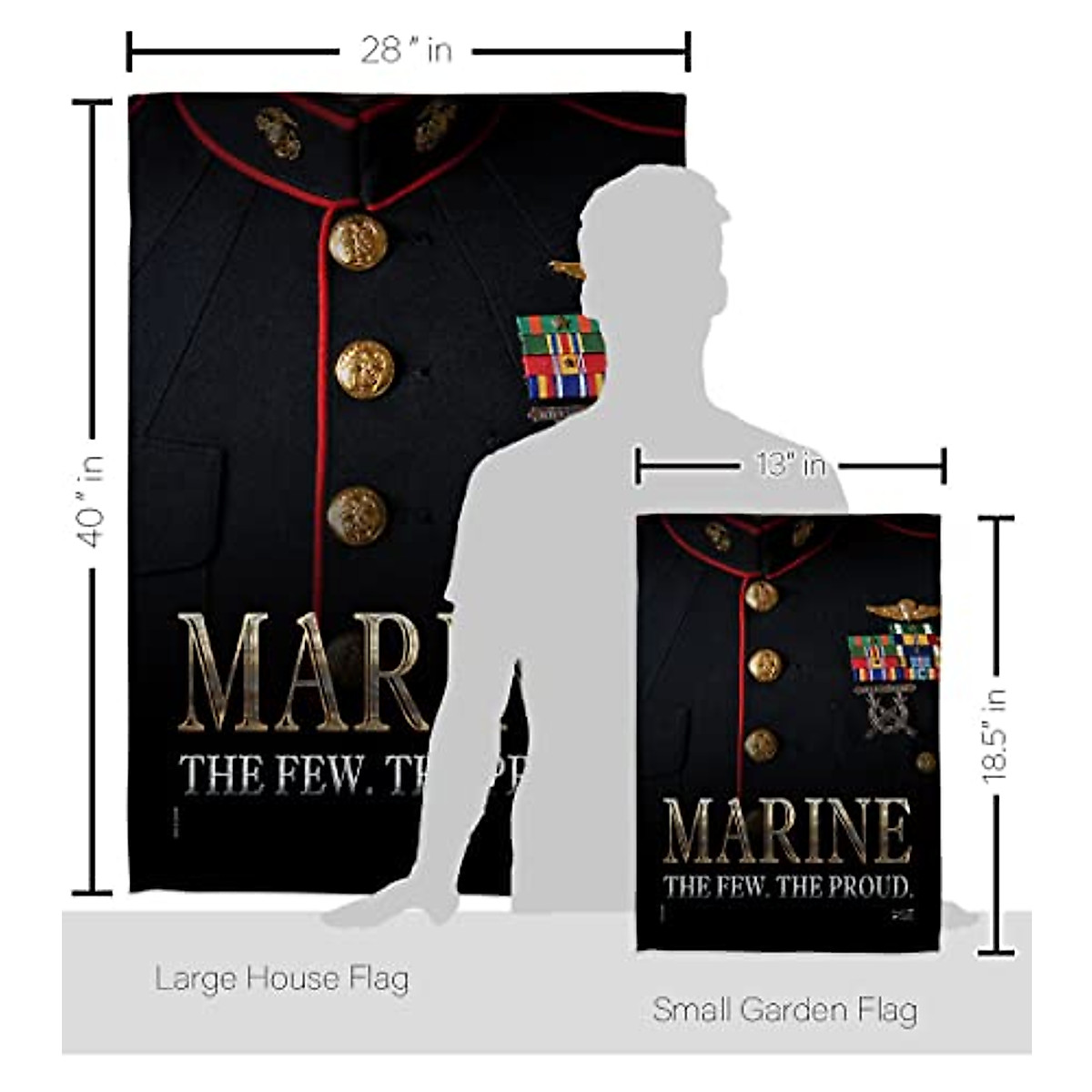 Dress Blue Marine Garden House Flag - Set Armed Forces Corps USMC Semper Fi United State American Military Veteran Retire Official - Banner Small Yard Gift Double-Sided Made in USA 28 X 40
