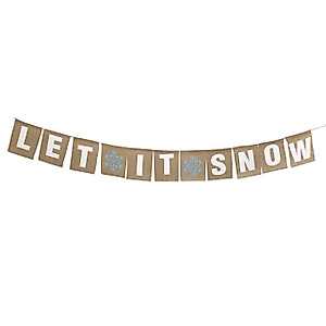 Let It Snow Christmas Banner - Ready to Hang Holiday Decor - Festive Burlap Seasonal Winter Decoration - Frozen Theme Party Decorations - Rustic Snowflake Bunting Garland by Jolly Jon