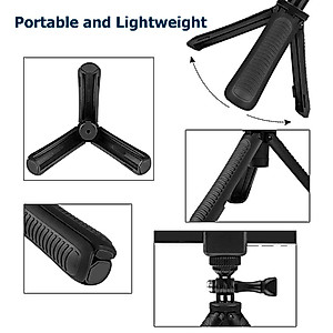 Mini Selfie Stick Tripod Kit 2-in-1, Compatible with GoPro AKASO Insta360 DJI Osmo Action Camera and Smartphones, 1/4 inch Screw Fixed, with 3-Level Telescopic Function Tripod（Black）
