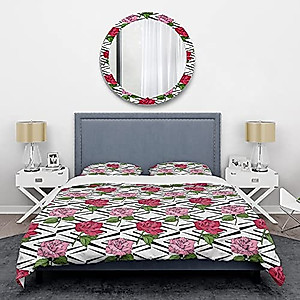 DESIGN ART Designart 'Retro Pink and Red Roses' Mid-Century Duvet Cover Set Twin Cover + 1 sham (Comforter not Included) 2 Piece