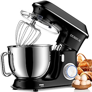 DOBBOR Electric Stand mixer, 9.5QT 660W 7 Speeds Tilt-Head Dough Mixers, Bread Mixer with Dough Hook, Whisk, Beater, Splash Guard for Baking Bread, Cake, Cookie, Pizza, Muffin, Salad and More - Gold