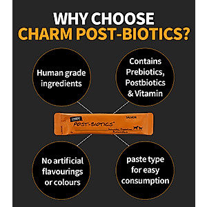 Charm Squeezable Paste Probiotic Vitamins Supplement for Cat & Dog- for Digestion, Diarrhea, Constipation Allergy, Hair Balls, Acts As Stool Softener- Suitable for Over 3 Mth Old Senior (Salmon)