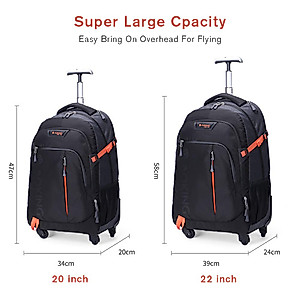 AOKING 20/22 ″ Water Resistant Rolling Wheeled Backpack Laptop Compartment Bag(22 inch, Black)