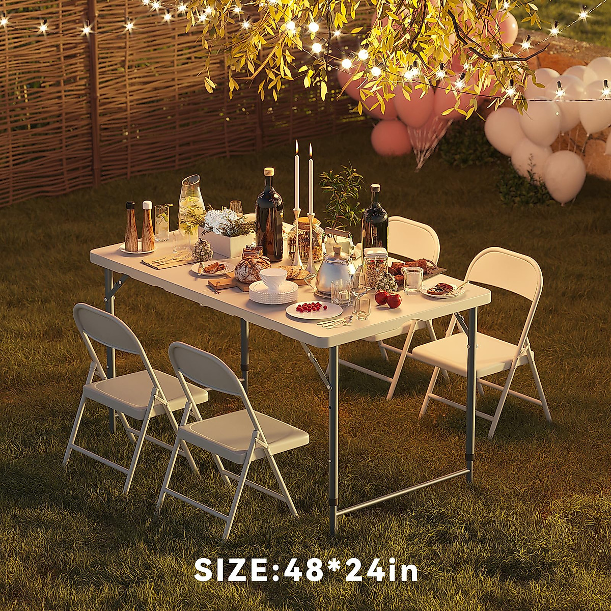 Nazhura 4 Foot Foldable/Folding Table Heavy Duty, Durable and Portable for Dining Picnic and Party
