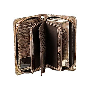 STS Ranchwear Women's Flaxen Roan Evie Organizer | Leather Casual Crossbody Clutch with Shoulder Strap, Interior Pockets & Card Slots, Gold/Brown