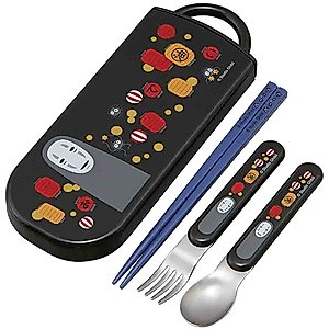 Spirited Away Utensil Set - Includes Reusable Fork, Spoon, Chopsticks and Carrying Case - Authentic Japanese Design - Durable, Dishwasher Safe- (Lanterns)