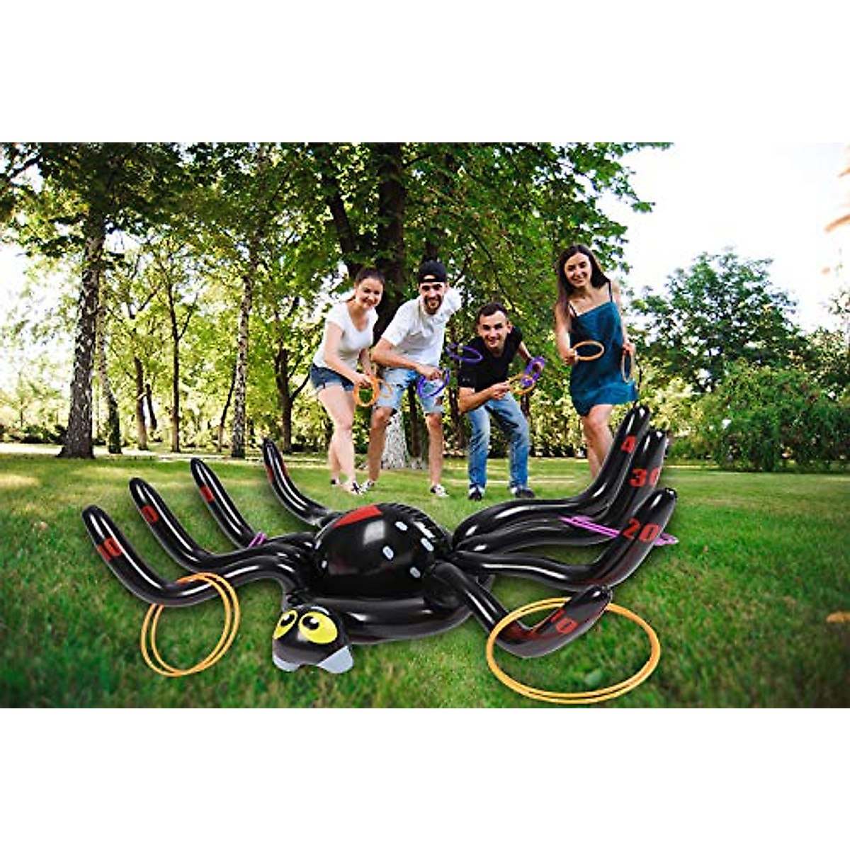Dokeawo Halloween Ring Toss Game Inflatable Spider Halloween Party Games Holiday Children Inflatable Toys Ring with 10pcs Rings