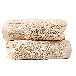 sense gnosis Khaki Hand Towels Set of 2 Decorative Long Terry Striped Pattern 100% Cotton Soft Absorbent Hand Towel for Bathroom 13 x 29 Inch