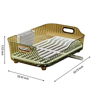 FOCUS FINEST Dish Drying Rack, Dish Drainer for Kitchen Counter with Drainboard and Utensil Holder, Rustproof PET Use to Last