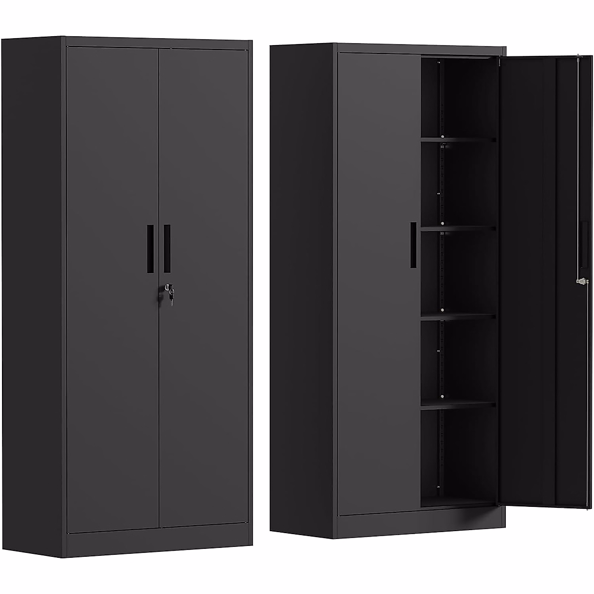 72" Metal Storage Cabinet with Lock, Heavy-Duty Garage Storage Cabinet with Doors and Adjustable Shelves, Tall Cabinet Tool Cabinet File Cabinet for Garage, Office, Home, Warehouse, Black