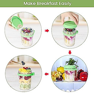 HYANITEQ Overnight Oats Jar Overnight Oats Container with Lid and Spoon Set of 4,12 oz Wide Mouth Mason Jars with Lid for Cereal Large Airtight Capacity Jar Portable Breakfast Container