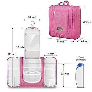 BALEINE Toiletry Bag for Women and Men, Water-Resistance Cosmetic Bags Makeup Organizer for Toiletries with Hanging Hook (Large, Pink)