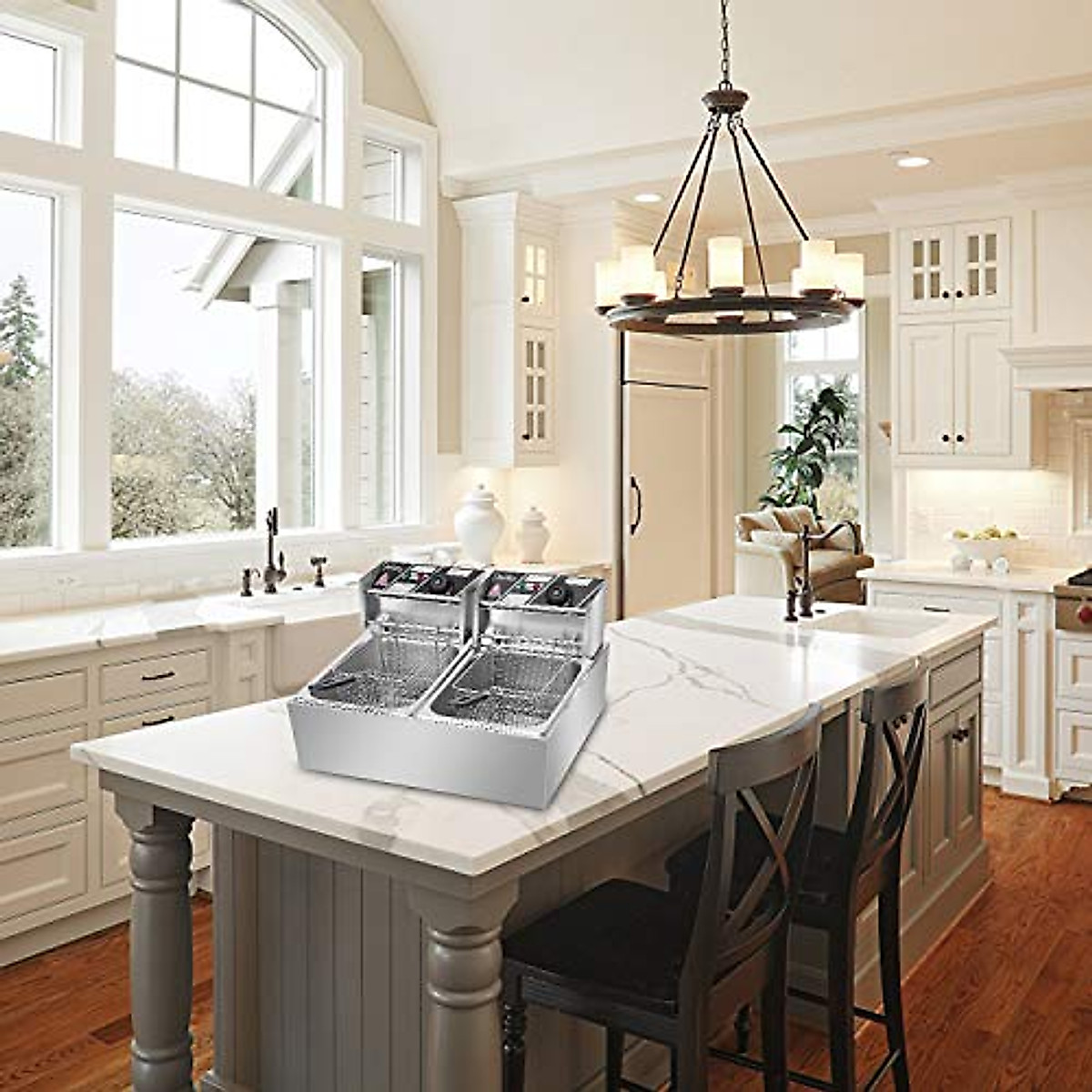 Winado 12.7QT Capacity Electric Deep Fryer with Baskets & Lids, 12L Countertop Stainless Steel Dual Tank Temperature Control Frying Machine, for Home & Commercial 5000W 60Hz 110V