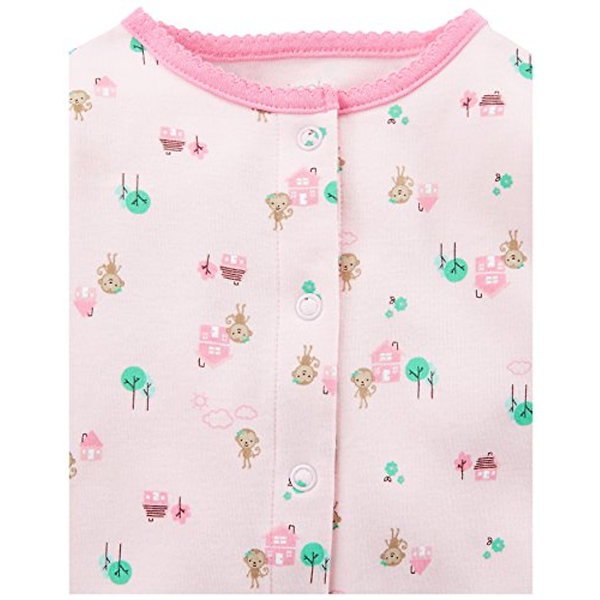 Simple Joys by Carter's Baby Girls' Cotton Snap Footed Sleep and Play, Pack of 2, Mint Green Owls/Pink Monkey, 3-6 Months