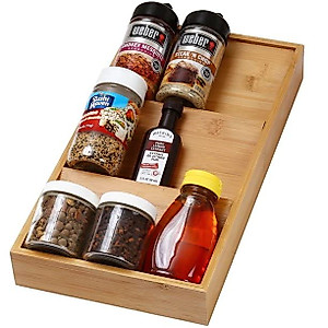 YBM Home In-Drawer 3-Tier Bamboo Spice Rack Drawer Organizer Tray for Cabinet and Kitchen Drawers, 3 Slanted Tiers for Garlic, Salt, Pepper, Seasonings, Spice Jars, and More, 316