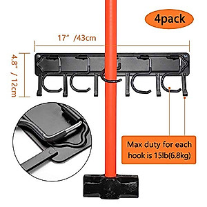 YueTong 68" All Metal Garden Tool Organizer,Adjustable Garage Wall Organizers and Storage,Heavy Duty Wall Mount Holder with Hooks for Broom,Rake,Mop,Shovel(4 Pack)
