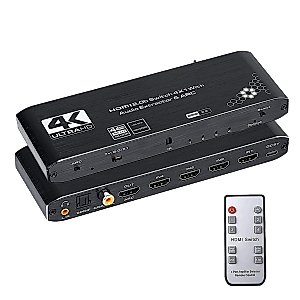HDMI Switch 4x1 with Optical SPDIF/Coaxial/ 3.5mm L/R Audio Extractor, 4 in 1 Out 4K@60Hz HDMI Switcher Support HDMI 2.0b HDCP 2.2, ARC Function for Xbox, PS4,Blu-Ray Player (with Remote Control)