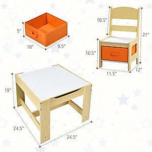 Olakids Kids Table and Chair Set, 3 in 1 Wood Children Desk Set with Removable Blackboard, Storage Drawer, Toddlers Activity Table Furniture for Art Crafts Drawing Reading Playroom (Natural)