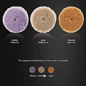 SPTA Wool Buffing Polishing Pads, 3Pcs 6" (150mm) Coarse Medium Cutting Car Wool Polishing Pads, Premium 100% Wool Cutting Pad with Hook and Loop for Car Polisher Car Polishing and Buffing -WPMIXS6