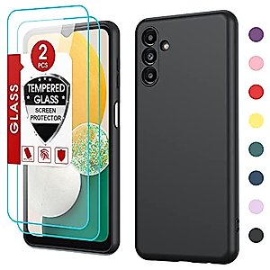 LeYi for Samsung Galaxy A13 5G Case: A13 5G Case with 2 Pack Tempered Glass Screen Protector for Women Men, Liquid Silicone Slim Silky-Soft Protective Phone Case for Samsung A13, Black