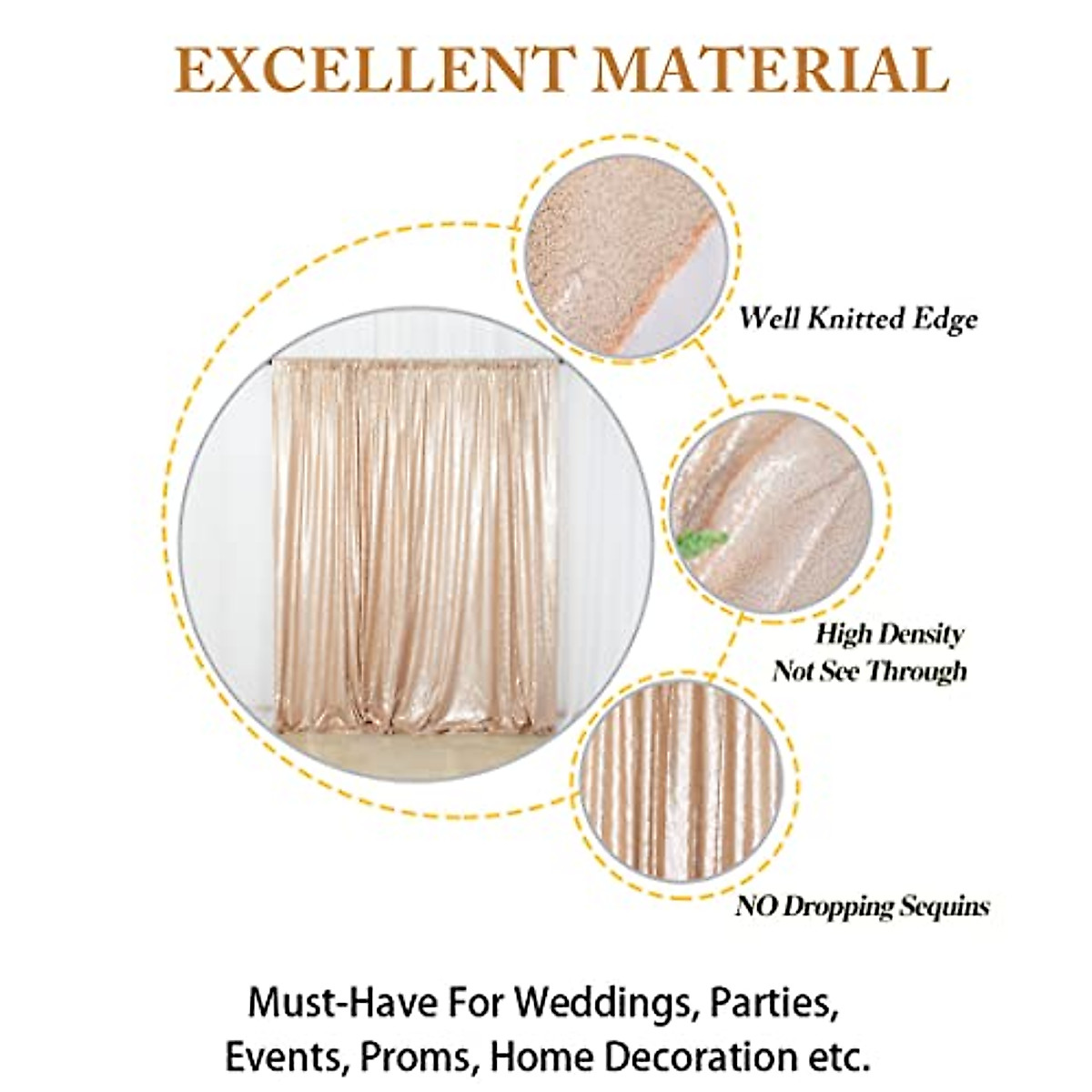 ShinyBeauty Sequence Backdrop Champagne 8FTx10FT Sequin Photo Backdrop Sequin-Backdrop-Curtain Elegant Backdrops 8x10-0827E