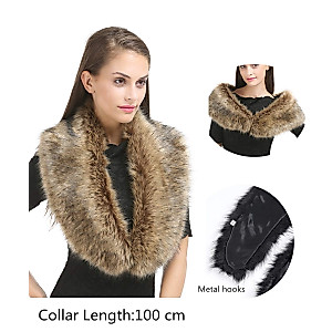 Lucky Leaf Women Winter Faux Fur Ornate Scarf Wrap Collar Shrug for Cocktail Party Bridal Wedding (Paille, 100cm / 39inch)
