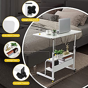 Computer Desk Home Office Desks, Standing Adjustable Laptop Desk for Small Spaces, Portable Work Study Desk Table, Modern Pc Gaming Desk with Storage for Bedroom, Desktop Size 31.5x15.7 inch White