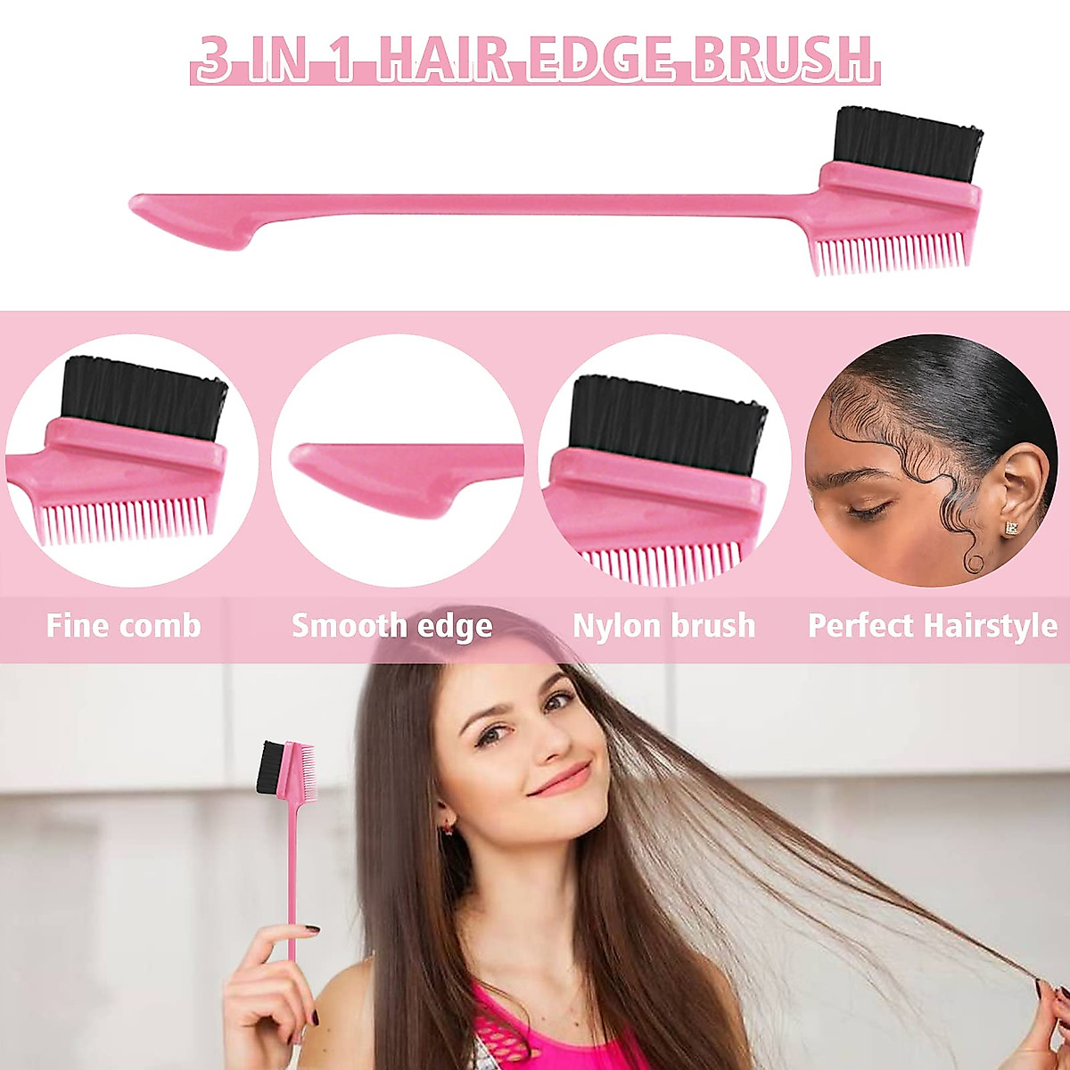 8 Pieces Hair Styling Comb Set Teasing Rat Tail Brush for Edge&Back Brushing, Combing, Slicking Hair for Women Edge Brush Double Sided Edge Comb for All Hair Styles(edge control brush-8pcs)