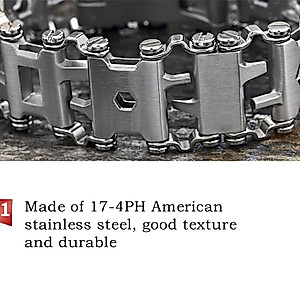 ONELANKS Stainless Tool Bracelet for Men Compatible for LEATHERMAN TREAD and Watch Band 29 in 1 Survival Hiking Camping Travel Friendly Multitools Wearable Bracelet （Silver）