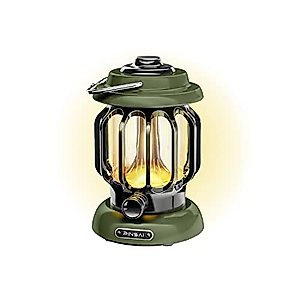 PINSAI LED Camping Lantern,Rechargeable Retro Metal Camp Light,Battery Powered Hanging Vintage Lamp ,Portable Waterpoor Outdoor Tent Bulb, Emergency Lighting for Power Failure,Outages