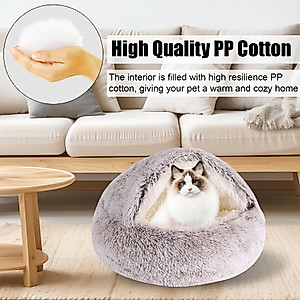 HYQ Small Dog Bed, Cozy Cat Cave Bed, Cat Beds for Indoor Cats Washable, Non-Slip Cat Beds, Calming Dog Bed with Hooded Cover, Dog Bed with Cover for Extra Small Pets (Coffee, 16×16 Inch)