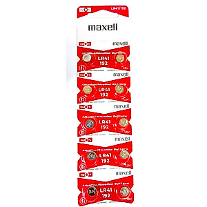 Maxell Batteries LR41 (192, AG3) Alkaline Button Size Battery, On Tear Strip (Pack of 10)