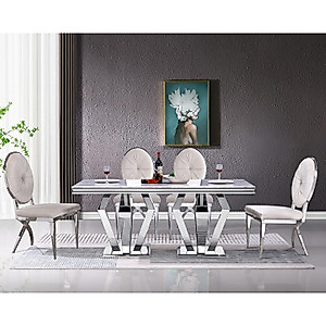 Asday Beige Dining Chairs Set of 2, Beige Velvet with Sliver Polished Metal Legs Dining Room Chiars, Upholstered Kitchen Chairfor Living Room, Dinning Room, Office(Set of 2)