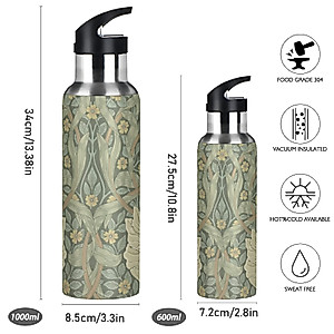 ALAZA William Morris Water Bottle with Straw Lid Vacuum Insulated Stainless Steel Thermo Flask Water Bottle 20oz 2