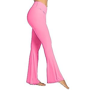 Sunzel Flare Leggings, Crossover Yoga Pants with Tummy Control, High Waisted and Wide Leg, No Front Seam Bubblegum Pink Medium 34" Inseam