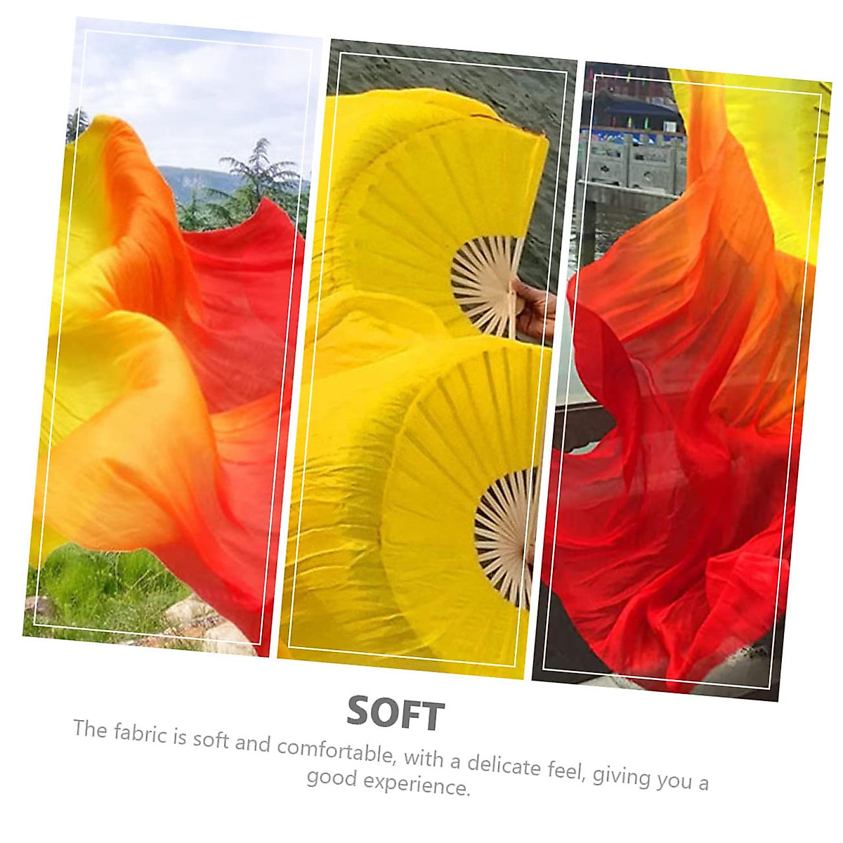 RAZZUM Kids Square Practice Women Lengthen Long Chinese Silk Praise Veil Streamer for Faux Perfomance Fans Morning Yangko Dance Simulation Supplies Flag Folding Props Veils M Decorative Fan