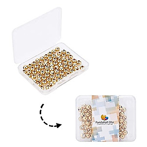 300pcs 4mm 14K Gold Plated Brass Beads Long-Lasting Round Smooth Spacer Beads Seamless Loose Ball Beads Gold Metal Beads for Summer Hawaii Stackable Necklace, Bracelet, Earring Making (Color : Gold,