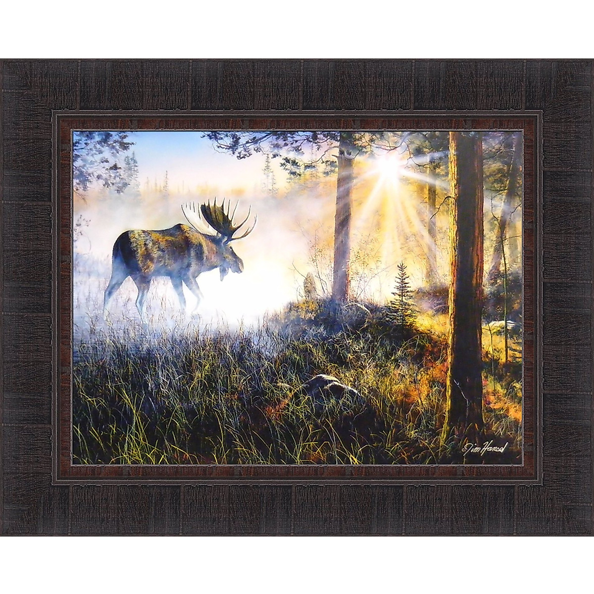 Walk in The Mist by Jim Hansel 17x21 Moose Sunrise Framed Art Print Wall Décor Picture