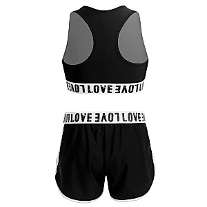 Moily Girls Two Piece Athletic Outfit Sports Bra Crop Top with Booty Shorts for Gymnastics/Dance/Workout Racer Black 7-8 Years
