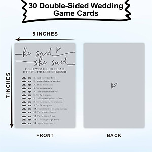 30 Pcs He Said She Said Game Cards For Wedding Party, Minimalism Bridal Shower, Mr & Mrs, Newlyweds, Engagement Party Favor & Supplies(Gray) -A05