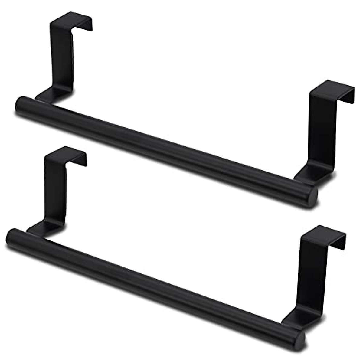 2 Packs Over The Door Towel Rack, TACYKIBD Stainless Steel Towel Holder and Washcloth Rack, 9in Over The Cabinet Hand Dish Towel Bar for Bathroom Kitchen Living Room Bar Holder Cupboard Black
