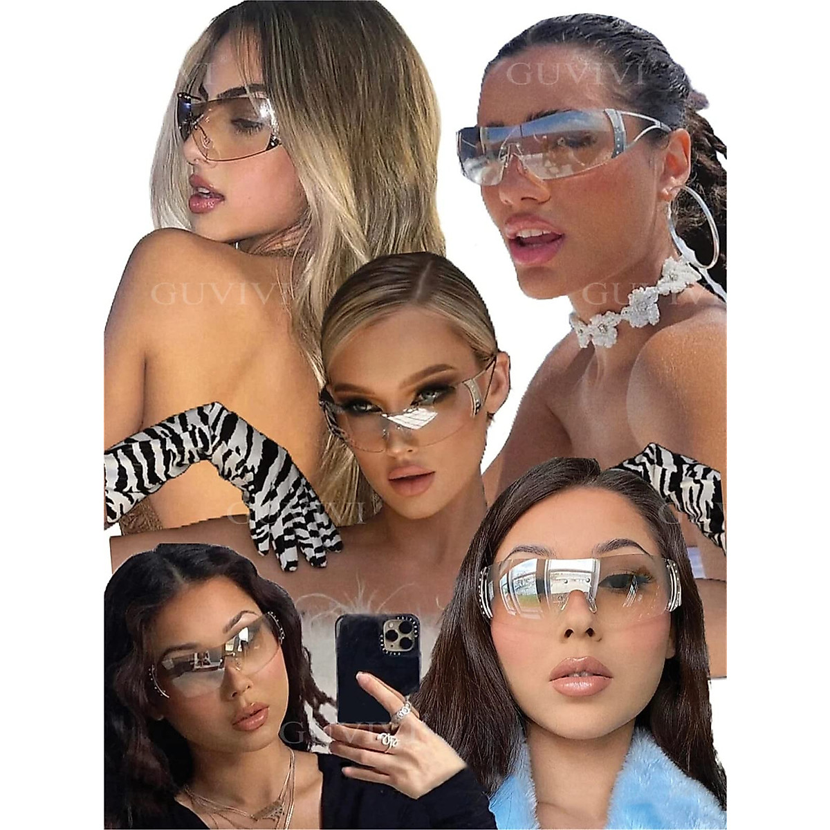 GUVIVI Wrap Around Y2K Sunglasses for Women Men Shield Flat Top Sunglasses Futuristic Frameless Gradient Lens Sun Glasses